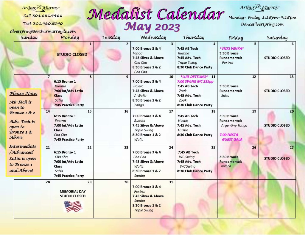 Calendar | Dance Lessons For Adults | Arthur Murray Dance Studio in ...